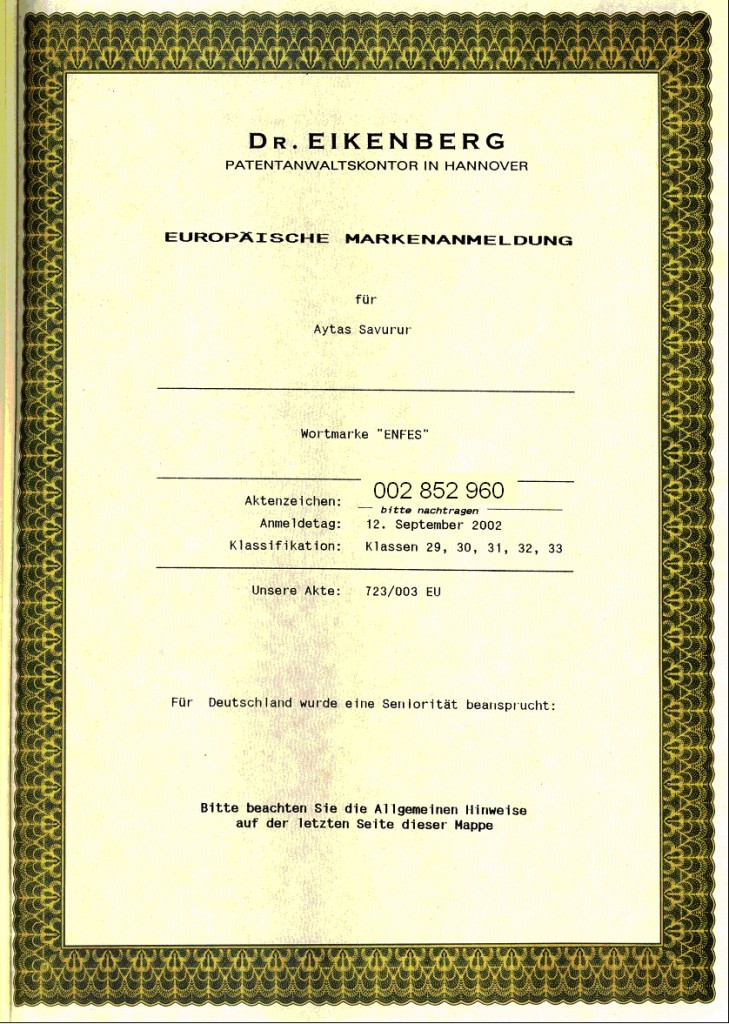 Enfes-Markenrecht – ENFES Döner Produktion